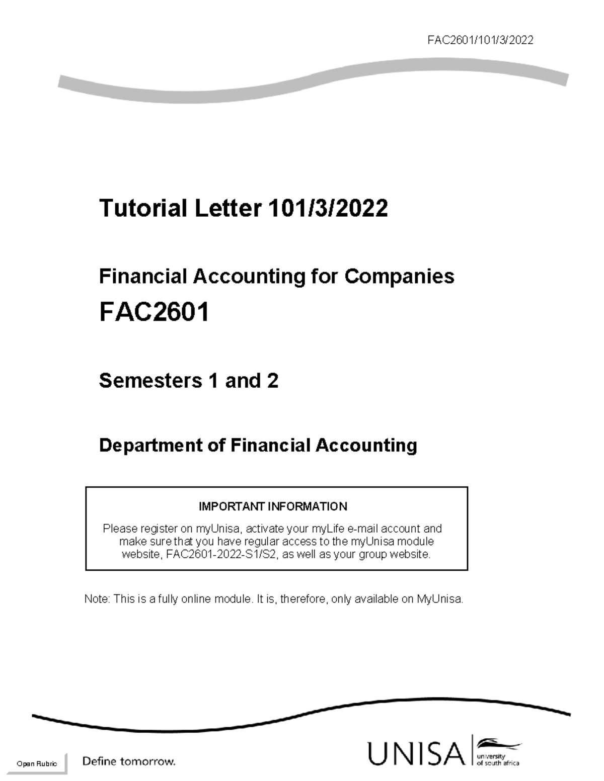 FAC Assessment 1 Attempt review - Tutorial Letter 101/3/ Financial ...
