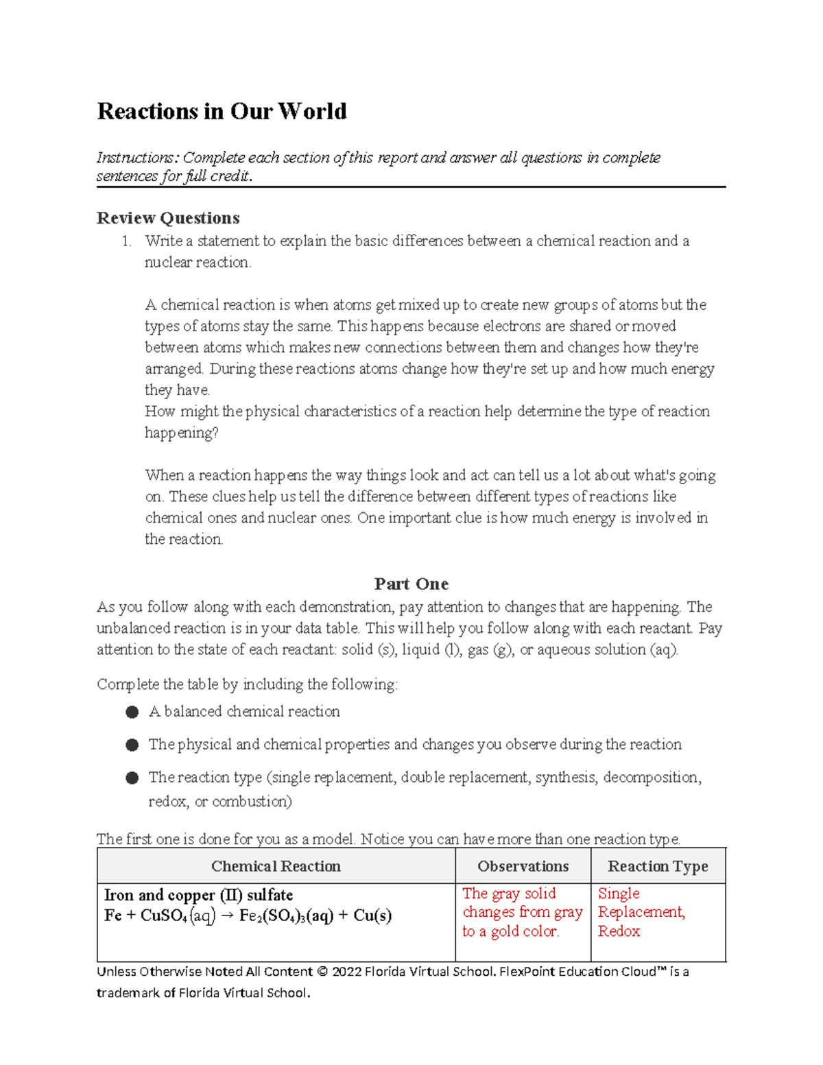 Reactions in our world report (1) - Reactions in Our World Instructions ...