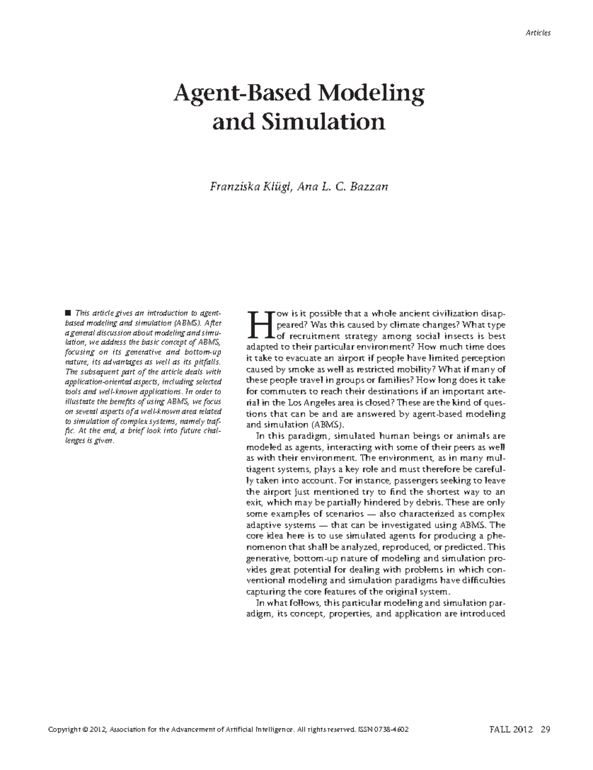 Agent-Based Modeling and Simulation - Articles Modeling and Simulation ...