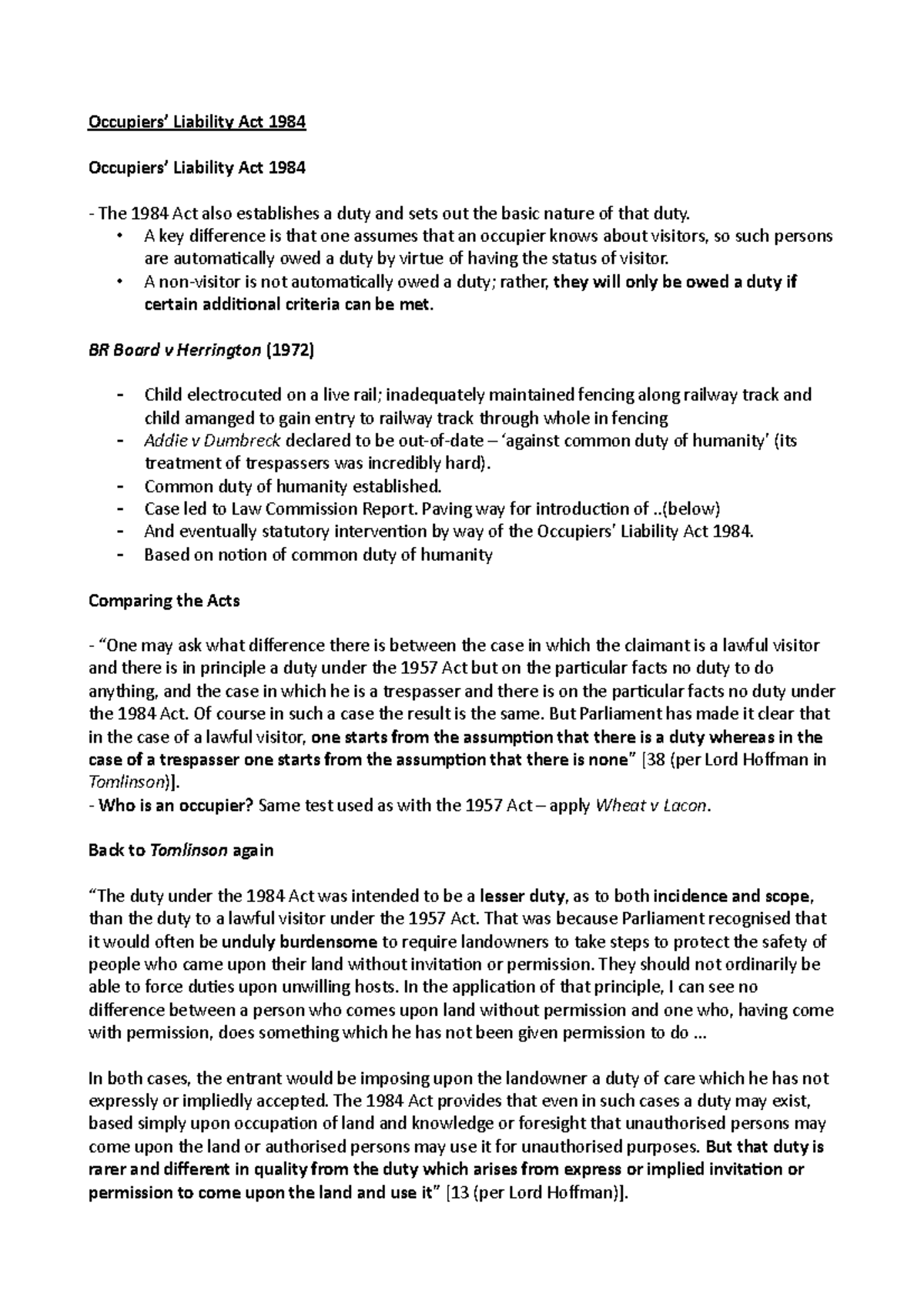 Occupiers' Liability Part 3 - Occupiers’ Liability Act 1984 Occupiers ...