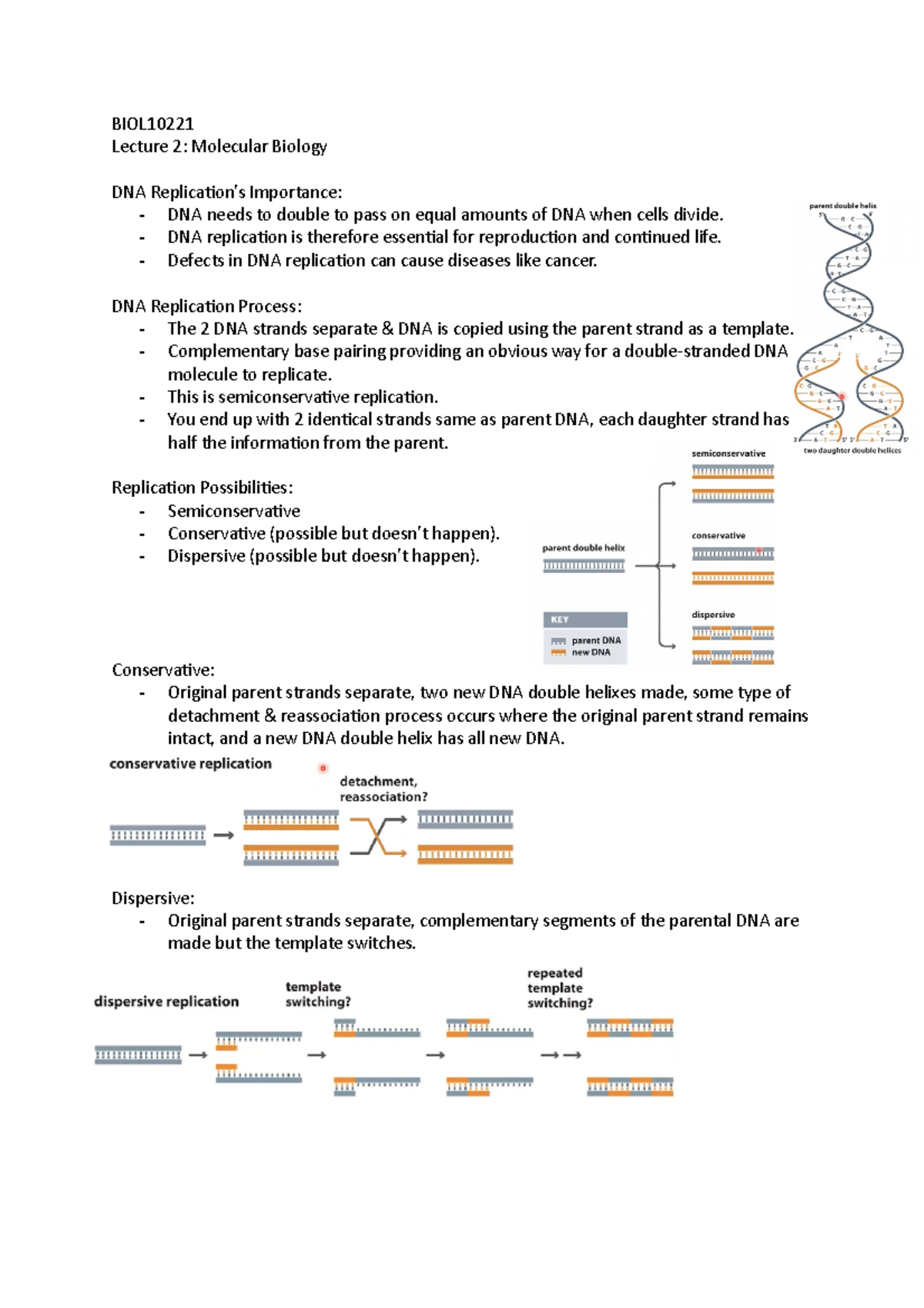 Lecture 2 - BIOL Lecture 2: Molecular Biology DNA Replication’s ...
