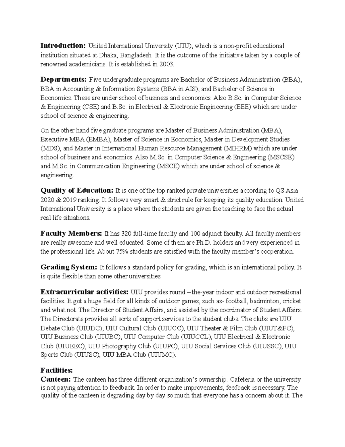 Ex - jfj - Introduction: United International University (UIU), which is a non-profit ...