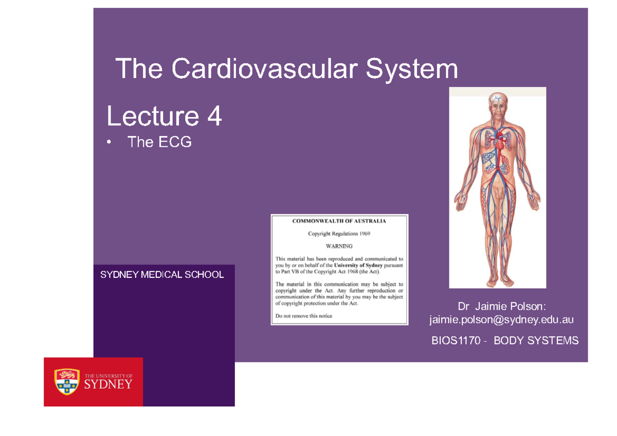 CVS4 S1 2024 notes - SYDNEY MEDICAL SCHOOL The Cardiovascular System Dr ...