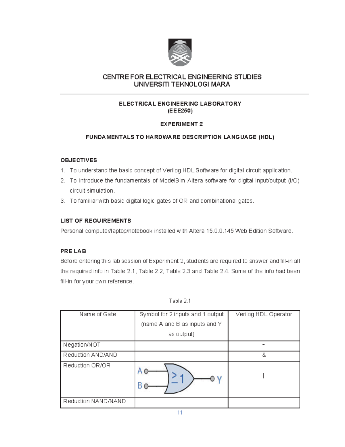 Exp 2 Fundamentals to HDL - CENTRE FOR ELECTRICAL ENGINEERING STUDIES ...