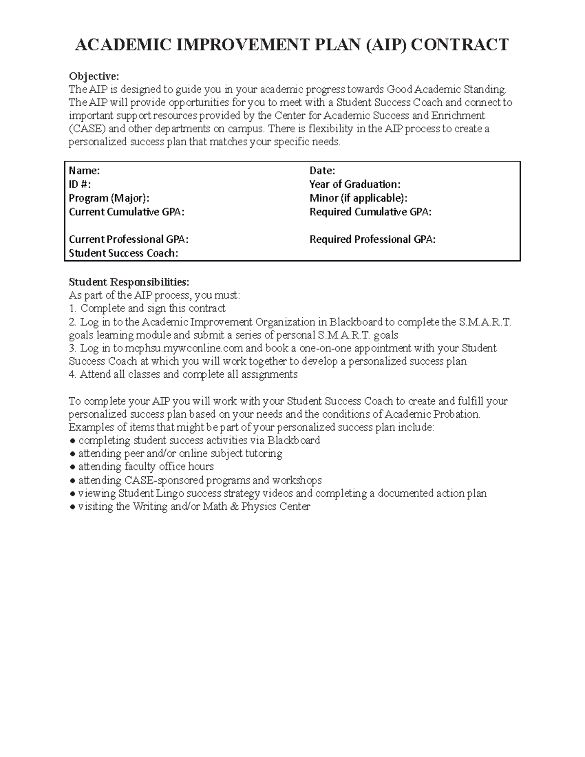 AIP (Word) FA16-2 - Practice Exam Material - ACADEMIC IMPROVEMENT PLAN ...