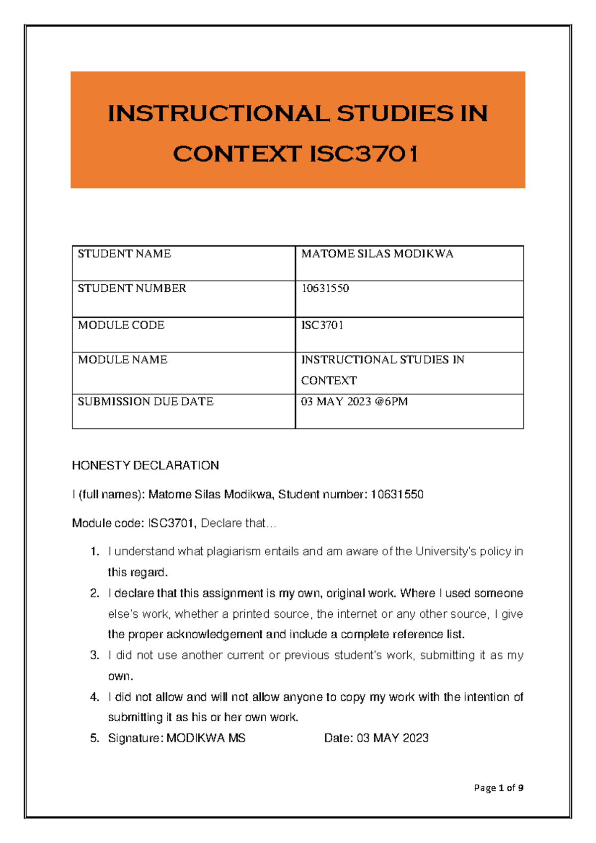 10631550 ISC3701 02 MARK067100 - INSTRUCTIONAL STUDIES IN CONTEXT ISC ...