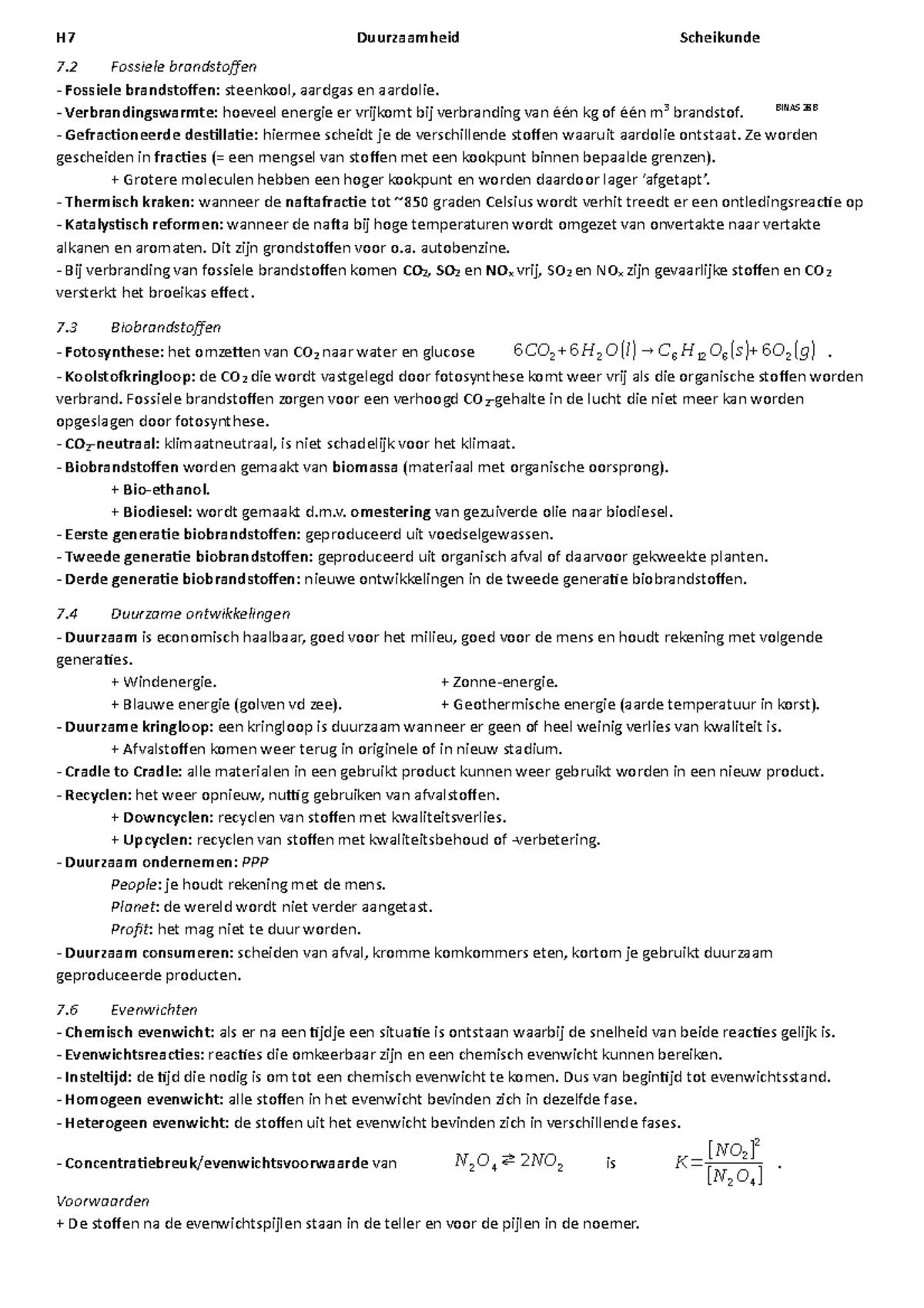 Scheikunde - Hoofdstuk 7 - Duurzaamheid - H7 Duurzaamheid Scheikunde 7 Fossiele brandstoffen ...