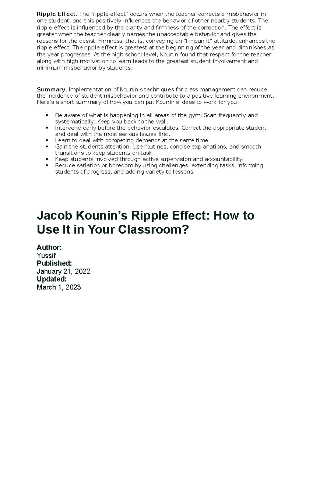 Ripple Effect - Classroom Management - Ripple Effect. The "ripple ...