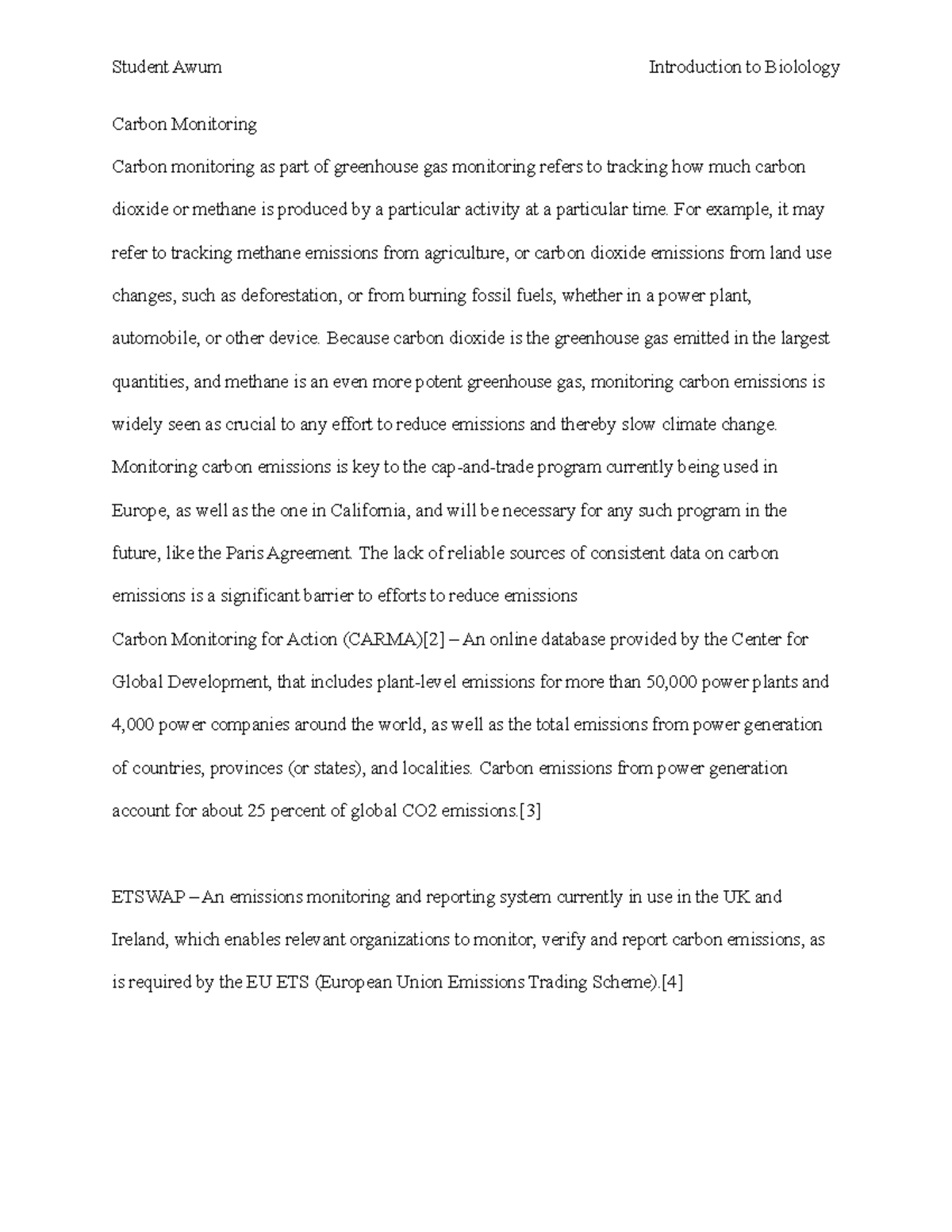 Carbon Monitoring - Lecture notes A2-81 - CHEM-3601 - U of W - Studocu