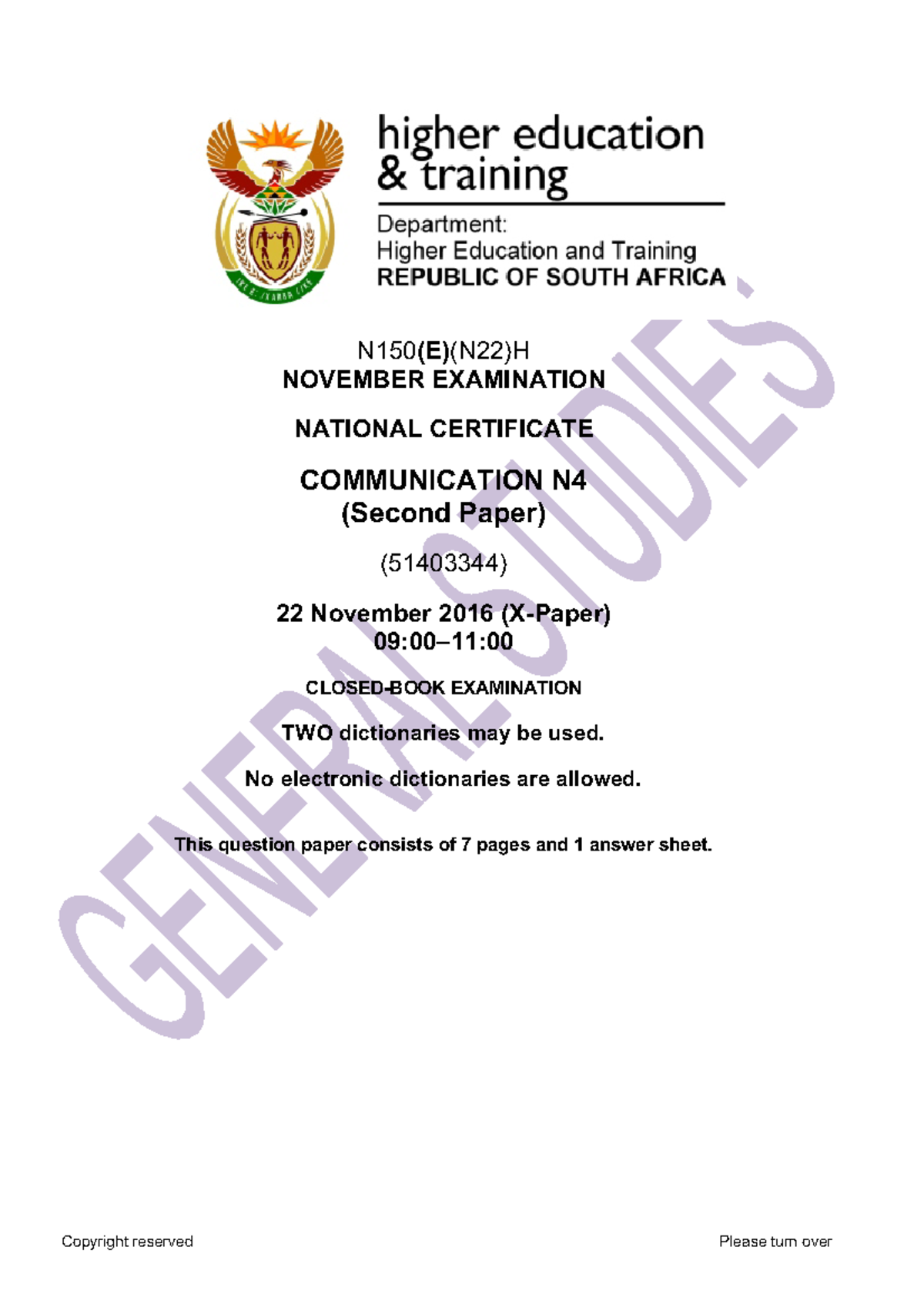 N4 Communication Paper 2 November 2016 - N 150 (E)(N 22 )H NOVEMBER ...