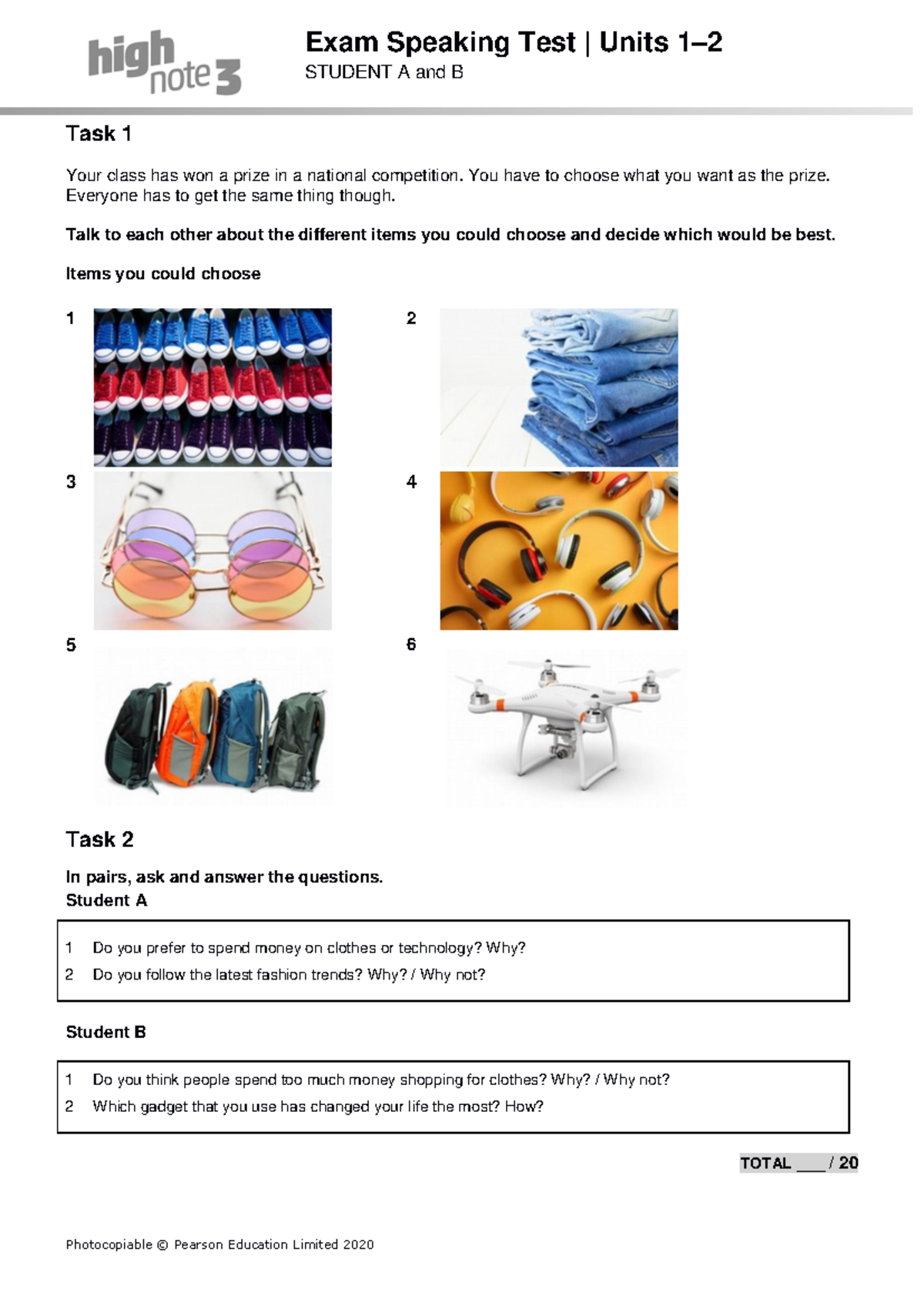 High Note 3 Speaking Test Units 01 02 Group A B - Exam Speaking Test ...