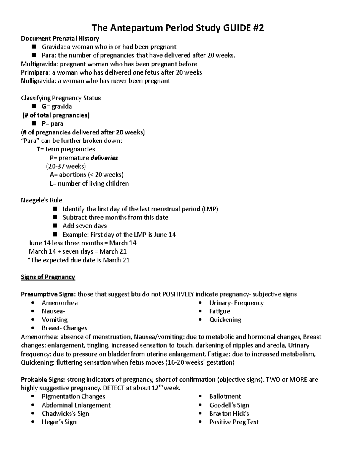 The Antepartum Period stdy guide - The Antepartum Period Study GUIDE ...