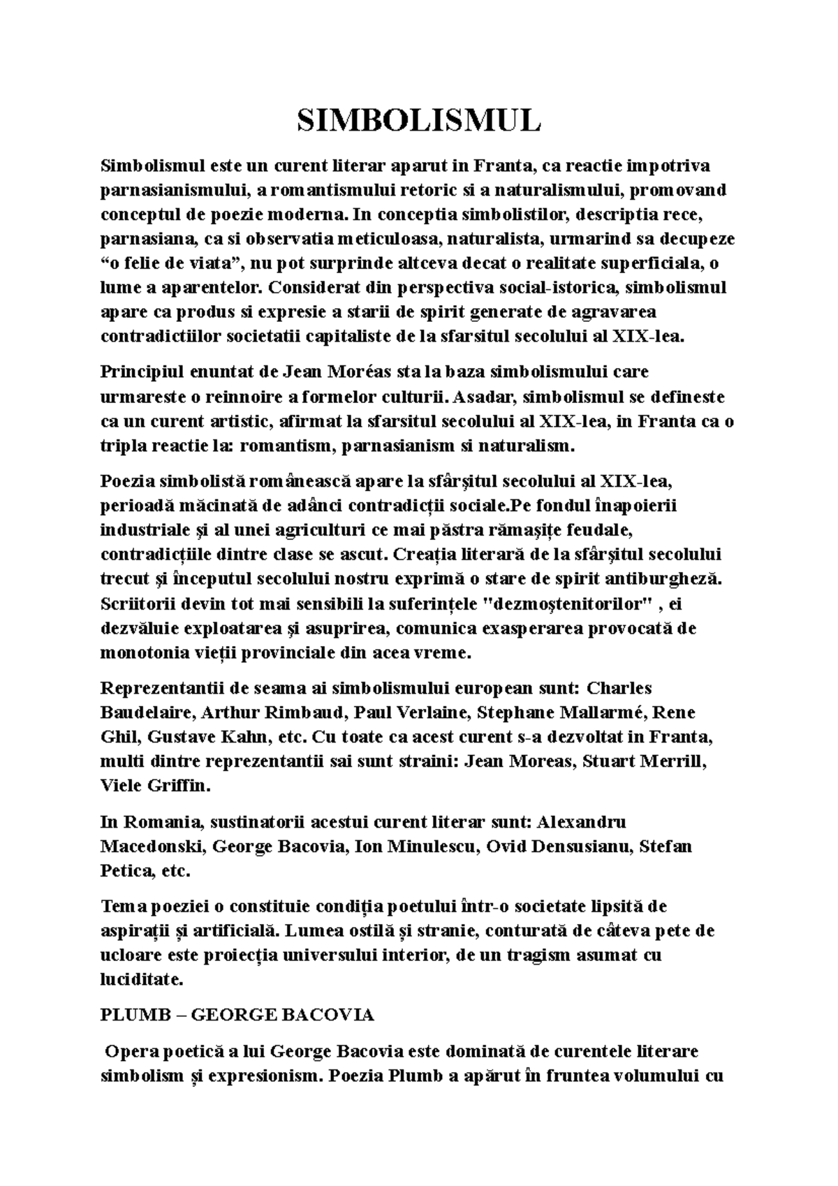 Simbolismul- eseu la romana - SIMBOLISMUL Simbolismul este un curent ...