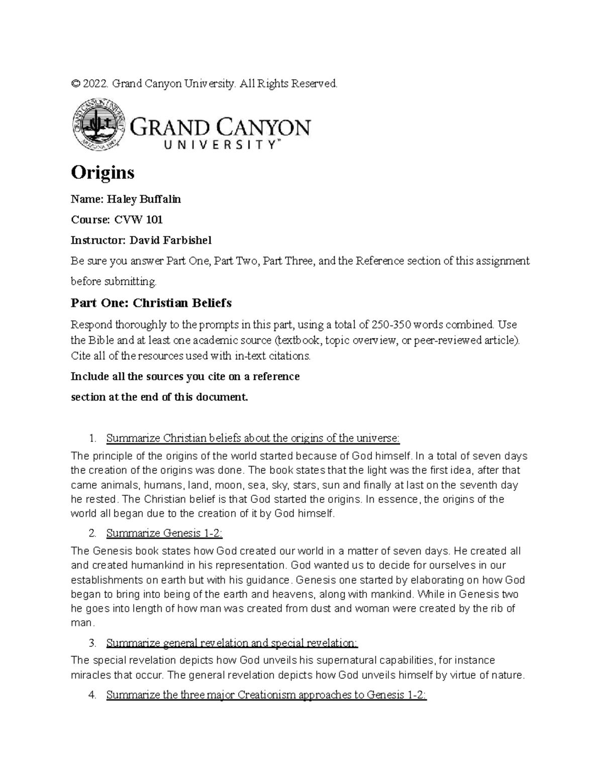 Origins - © 2022. Grand Canyon University. All Rights Reserved. Origins ...