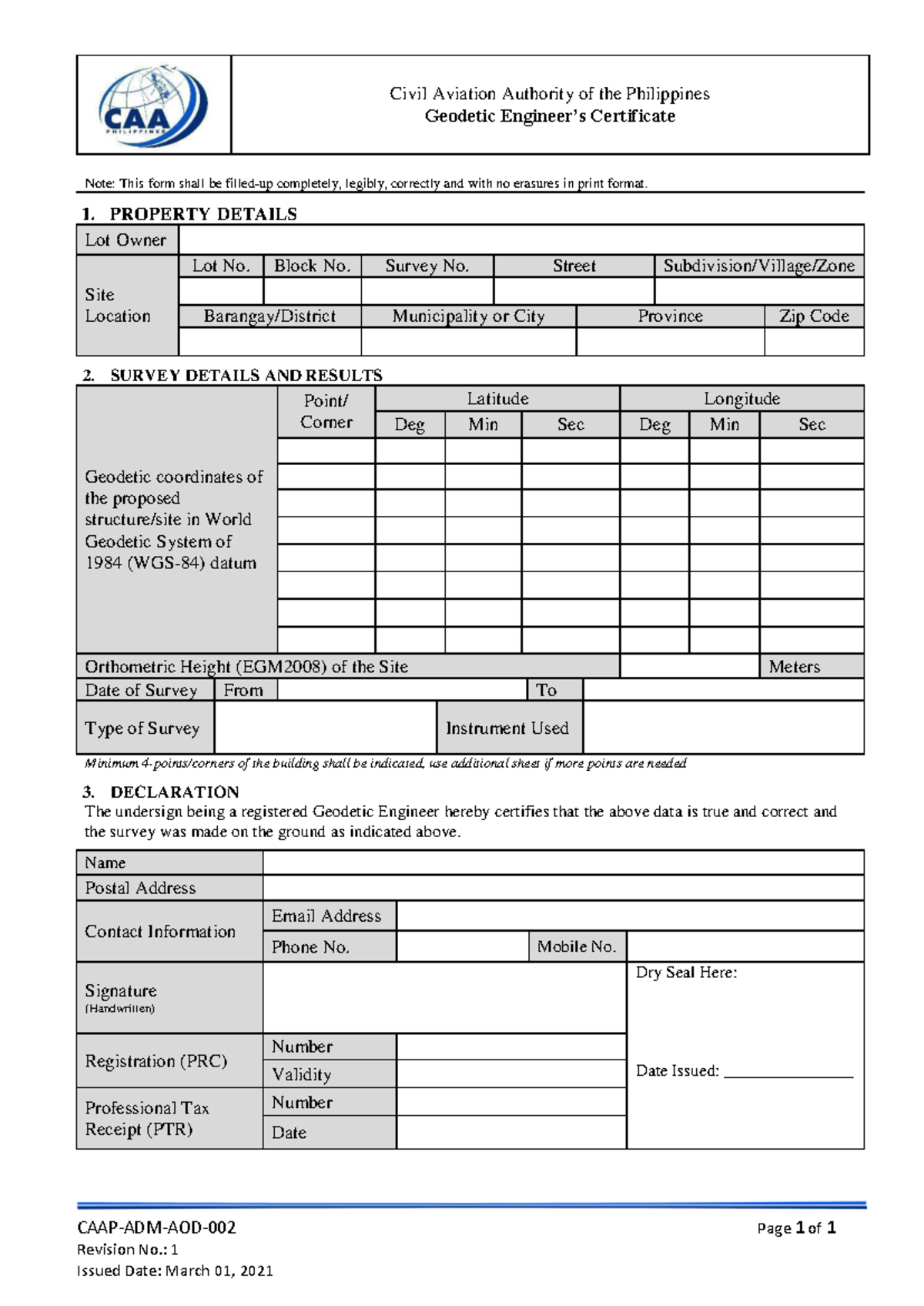 Geodetic Engineer's Certificate (CAAP-ADM-AOD-002) - Civil Aviation ...