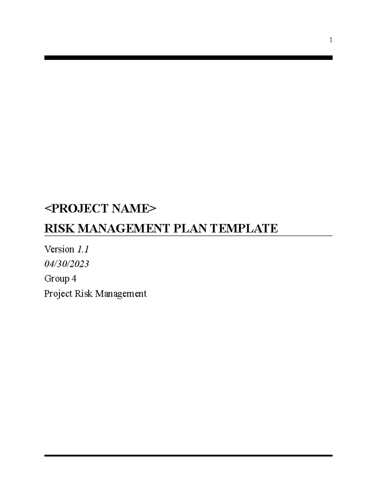 Final Risk Management Plan Final Draft - 1 RISK MANAGEMENT PLAN ...