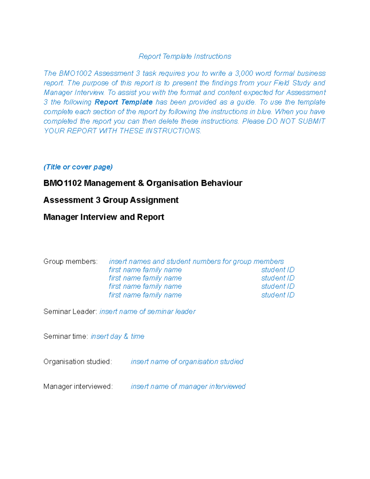 Template for BMO1102 Manager Interview Report 2017 - Report Template ...