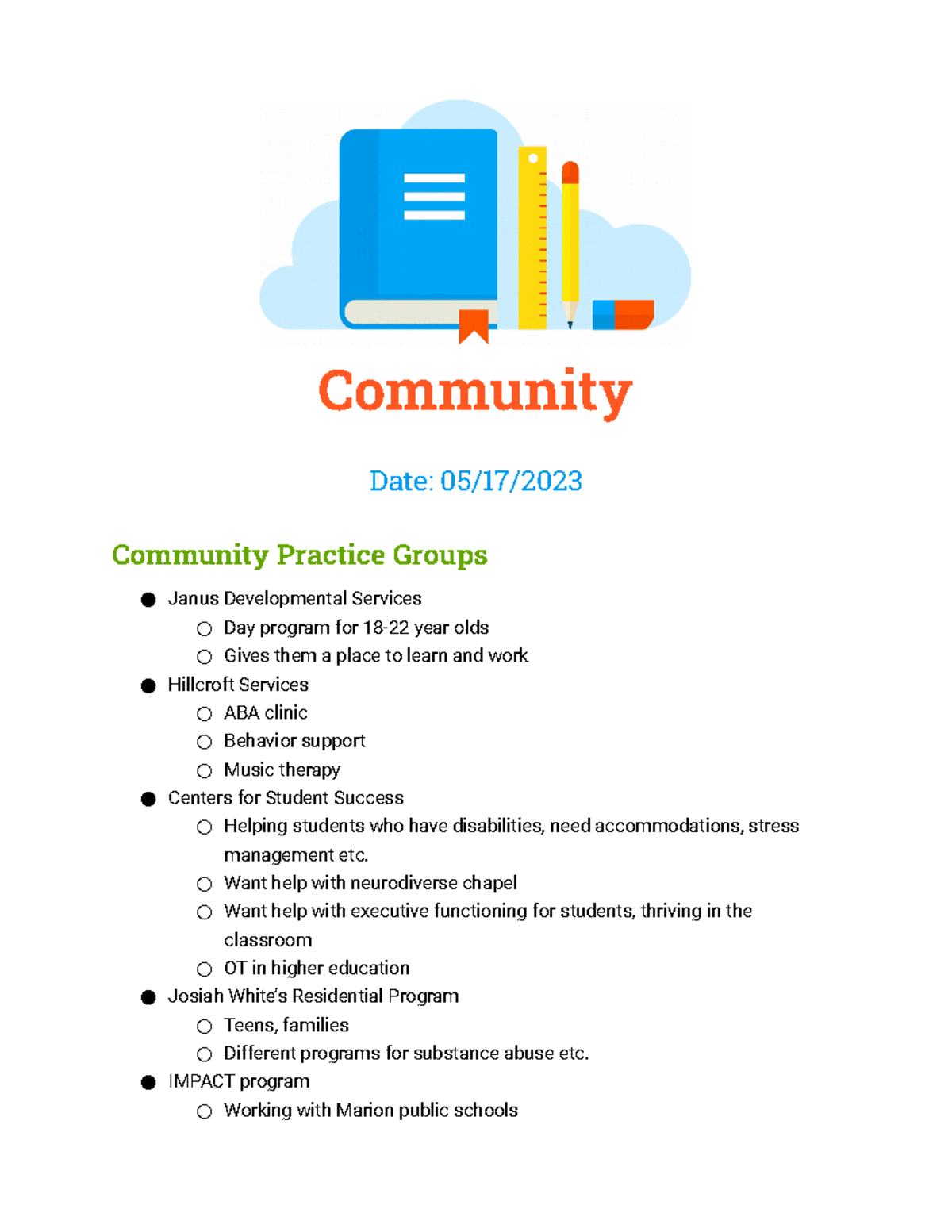 Community practice groups and models for community-based interventions ...