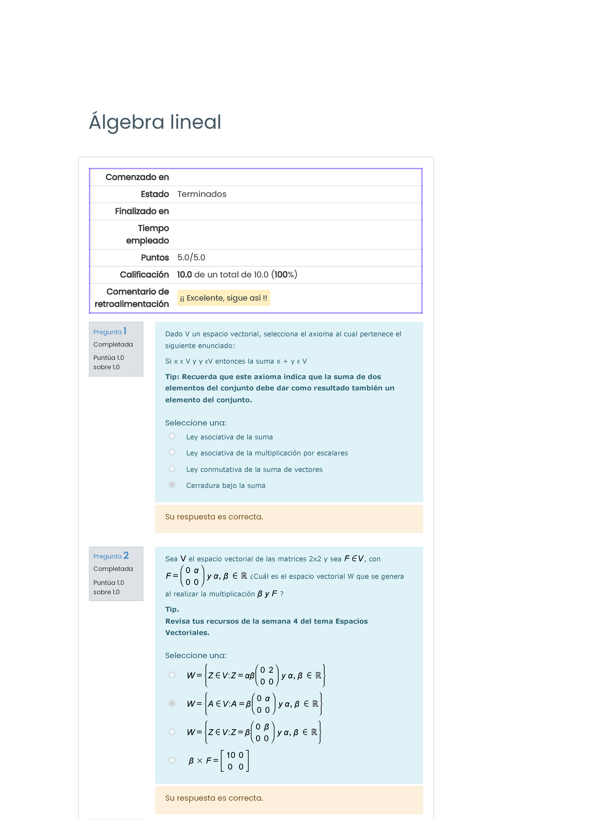556489601 Modalidad de Examenes Semana 4 Revision de Algreba Lineal - Álgebra lineal Pregunta 1 ...
