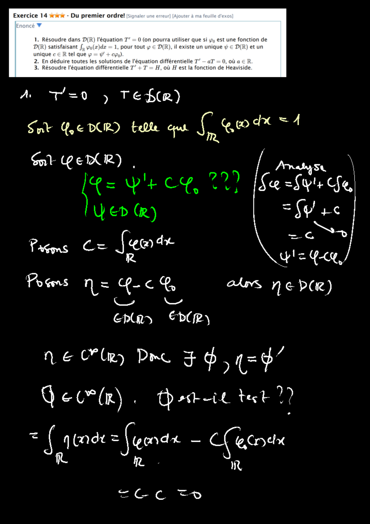 Distribution equa diff - Exercice 14 Du premier ordre! une à ma feuille ...