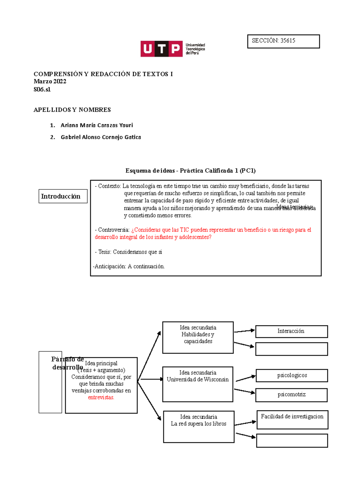 S06.s1-Esquema de ideas para la PC1- marzo 2022-r (1) - COMPRENSIÓN Y REDACCIÓN DE TEXTOS I ...