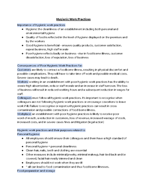 Hsc hospitality all topics study notes - SITXFSA001: Use Hygienic ...