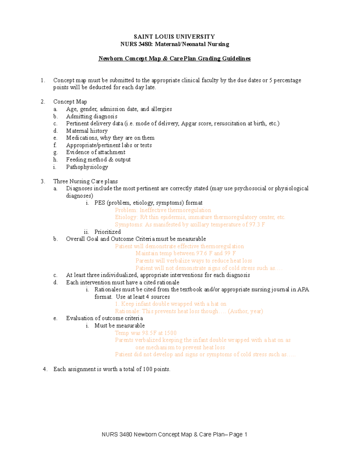 Care Plan Newborn - SAINT LOUIS UNIVERSITY NURS 3480: Maternal/Neonatal ...
