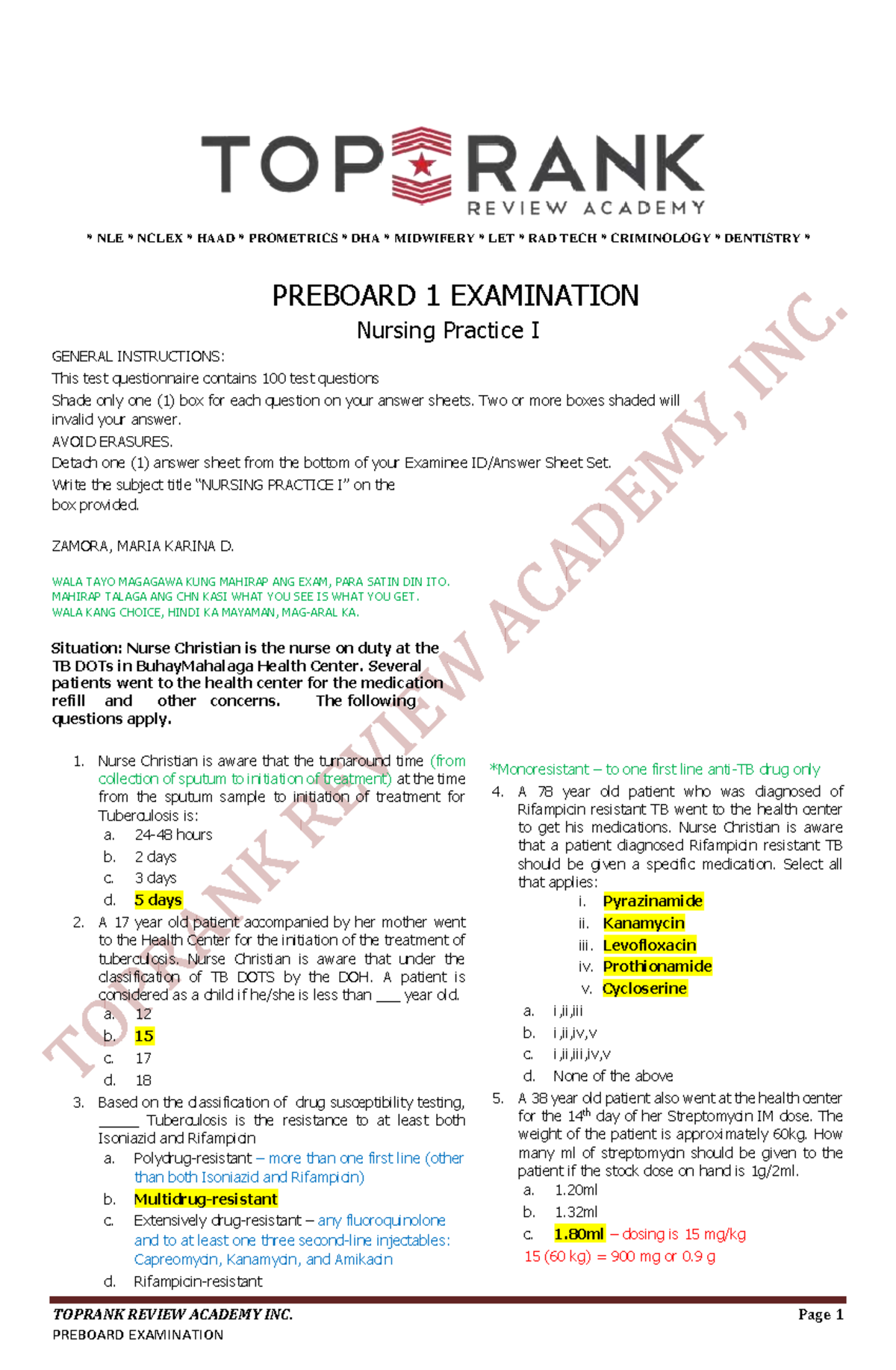 preboard-sample - TOPRANK REVIEW ACADEMY INC. Page 1 PREBOARD 1 ...