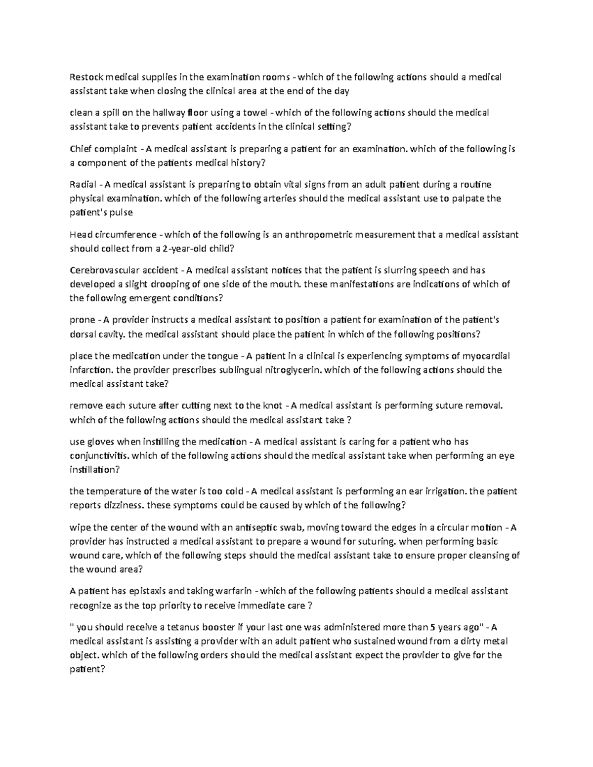 NHA Review 9 - Fink - Restock medical supplies in the examination rooms ...