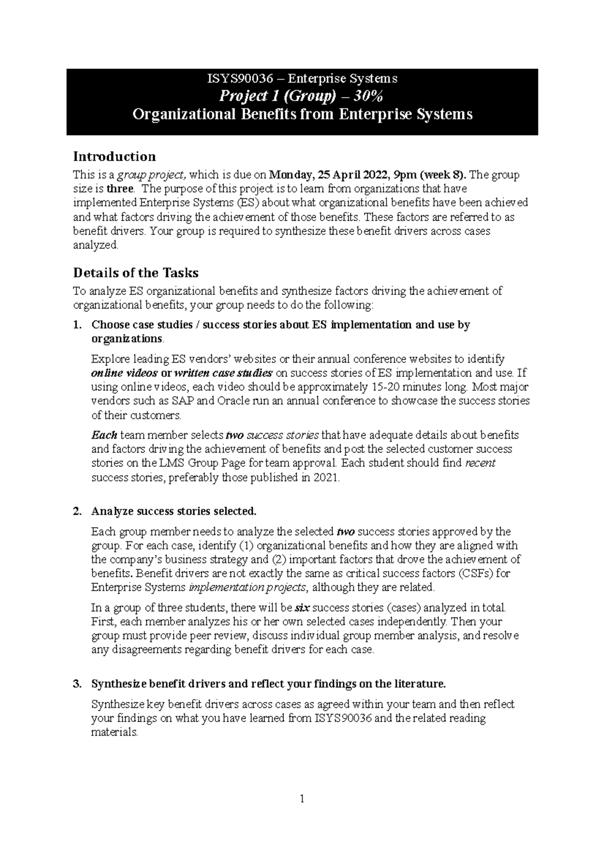 Project 1 (Group) - Analysis of Enterprise Systems Case Studies-2 ...