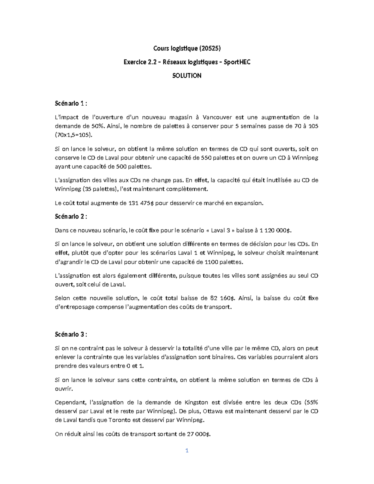 Exercice 2 - Cours logistique (20525) Exercice 2 – Réseaux logistiques ...
