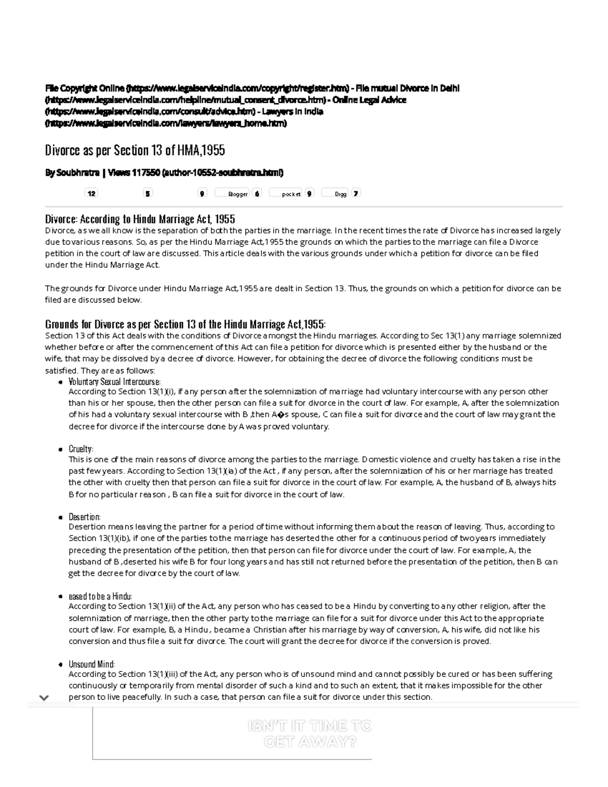 Divorce as per Section 13 of HMA,1955 - File Copyright Online - Studocu