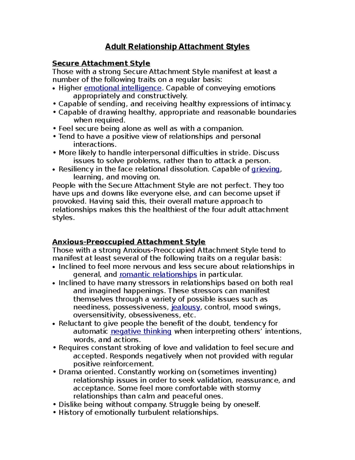 Adult Relationship Attachment Styles - Capable of conveying emotions ...