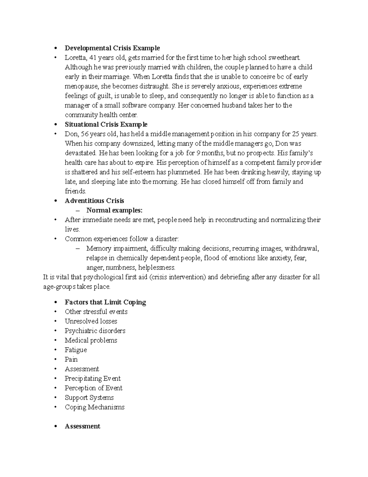 Crisis 2 - Fall 2022 - Developmental Crisis Example Loretta, 41 years ...