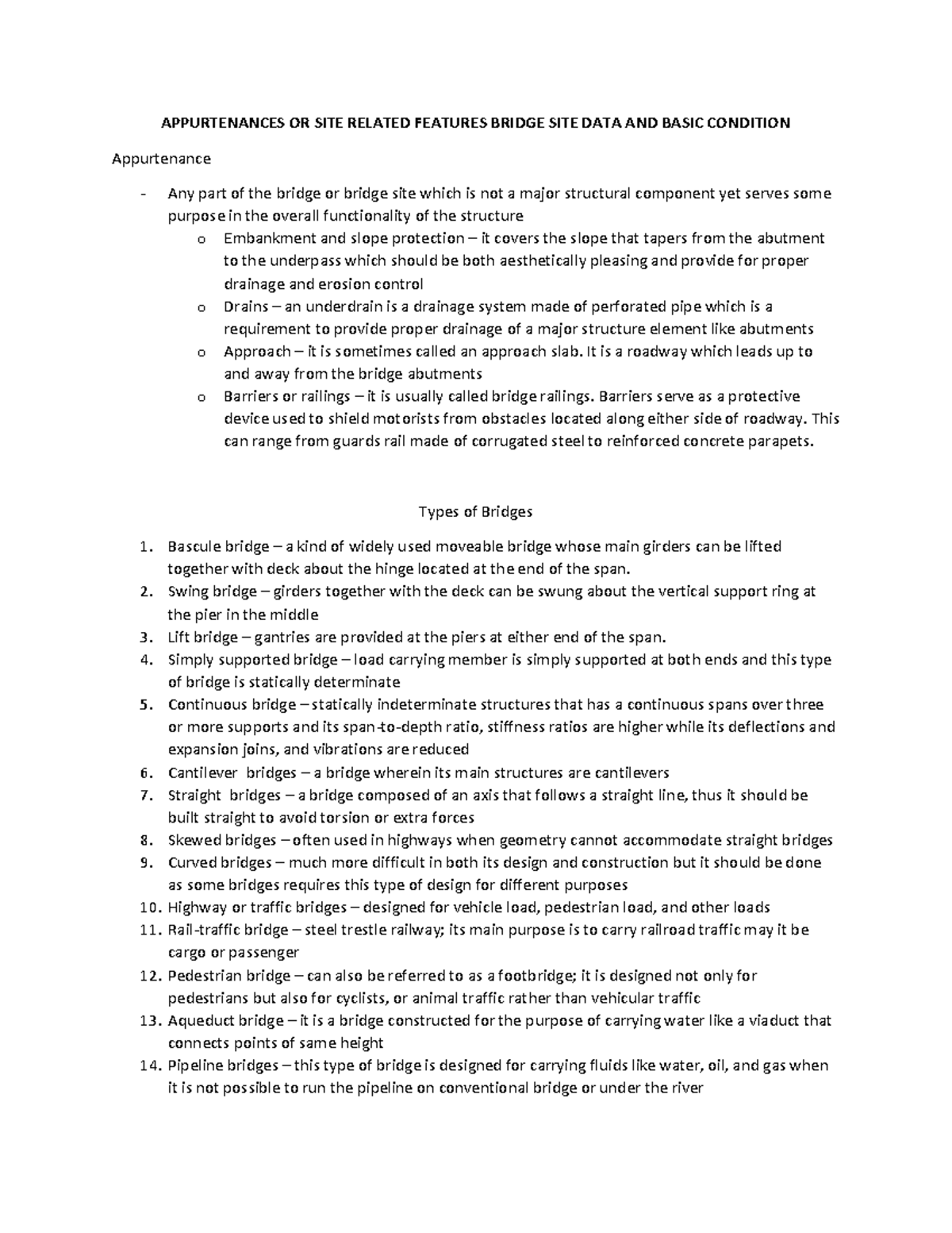 Appurtenances OR SITE Related Features AND Bridge SITE DATA AND Basic ...
