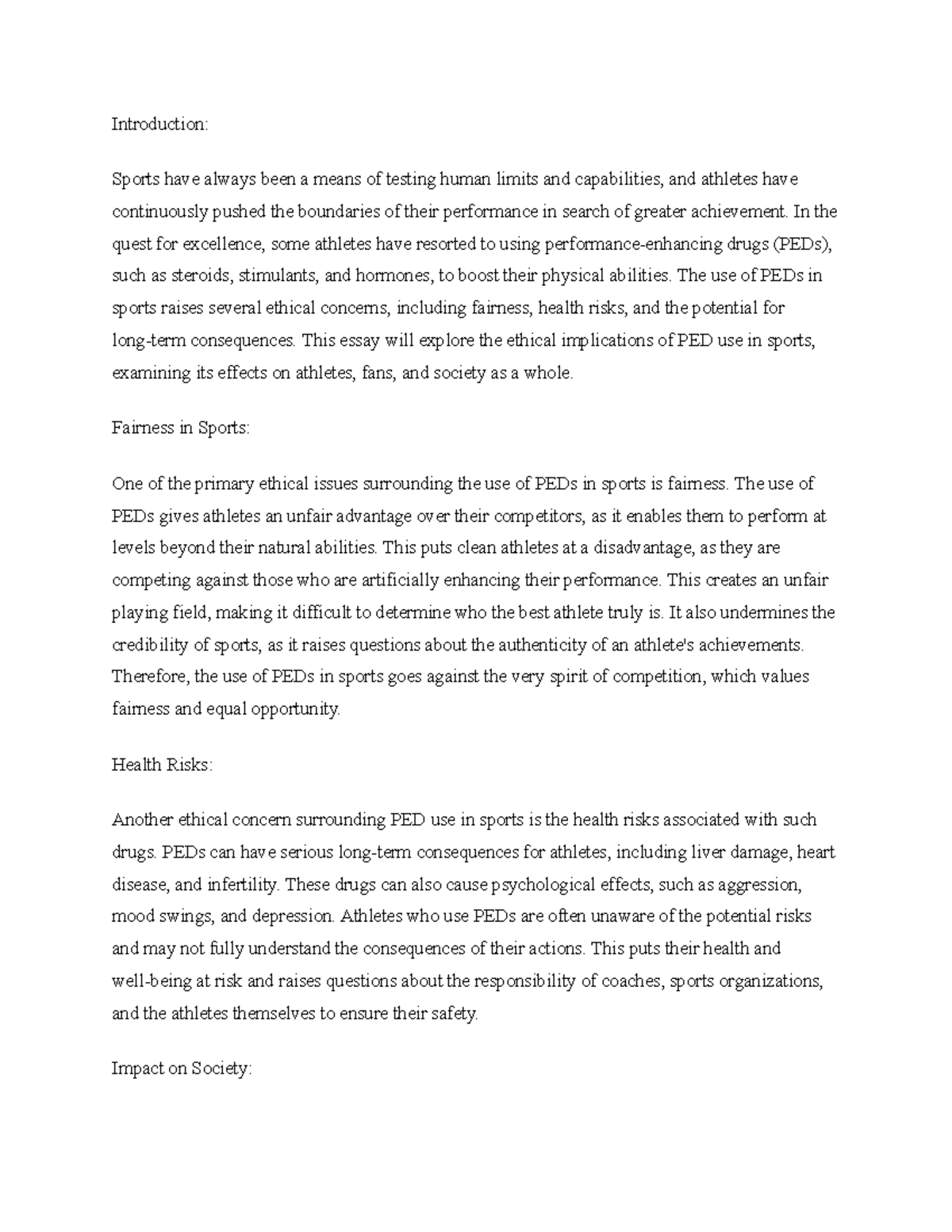 Ethical Implications of PED Use in Sports - Studocu