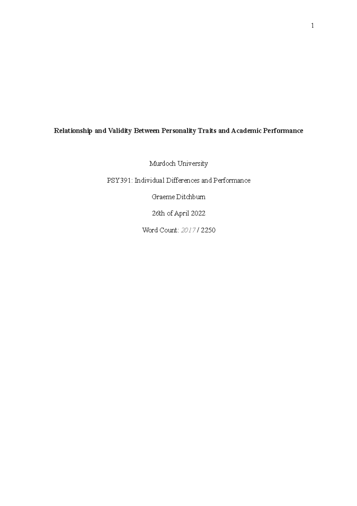 PSY391 written - Relationship and Validity Between Personality Traits ...
