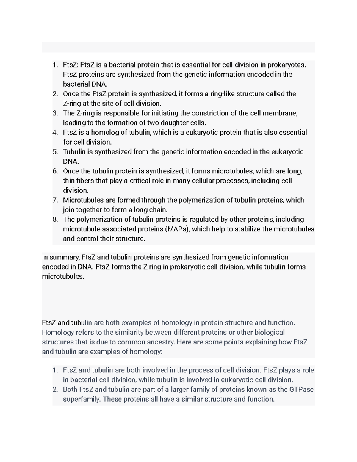 Fts Z and tubulin formation - FtsZ: FtsZ is a bacterial protein that is ...