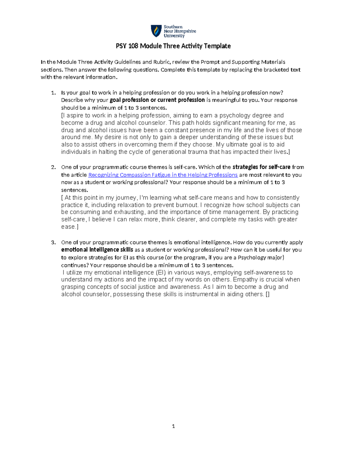 PSY 108 Module Three Activity Template - Then answer the following ...