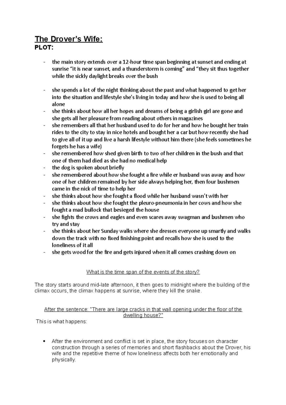 The Drovers Wife analysation - The Drover’s Wife: PLOT: the main story ...