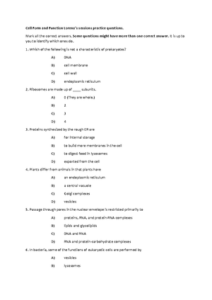 Bio membranes test - Multiple Choice Questions (MCQ) topic quiz ...