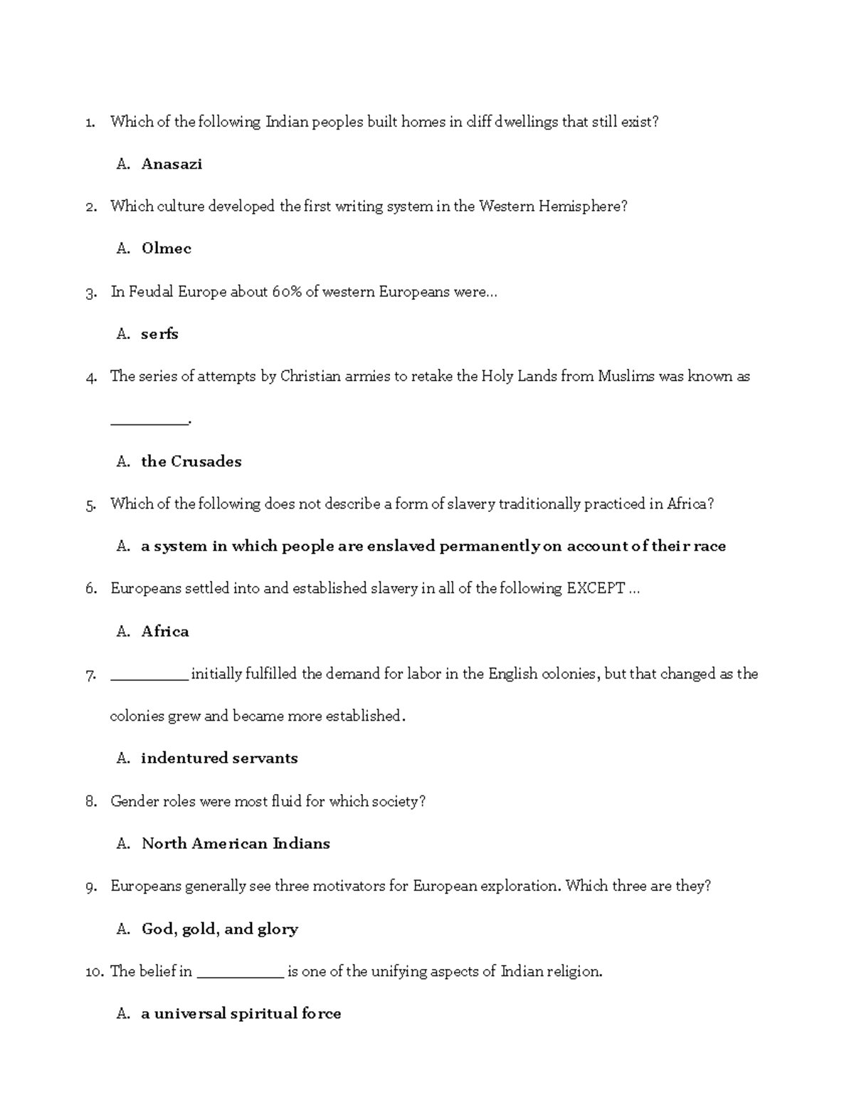 Quiz - Chapter 1 - Professor Stanfield - Which of the following Indian ...