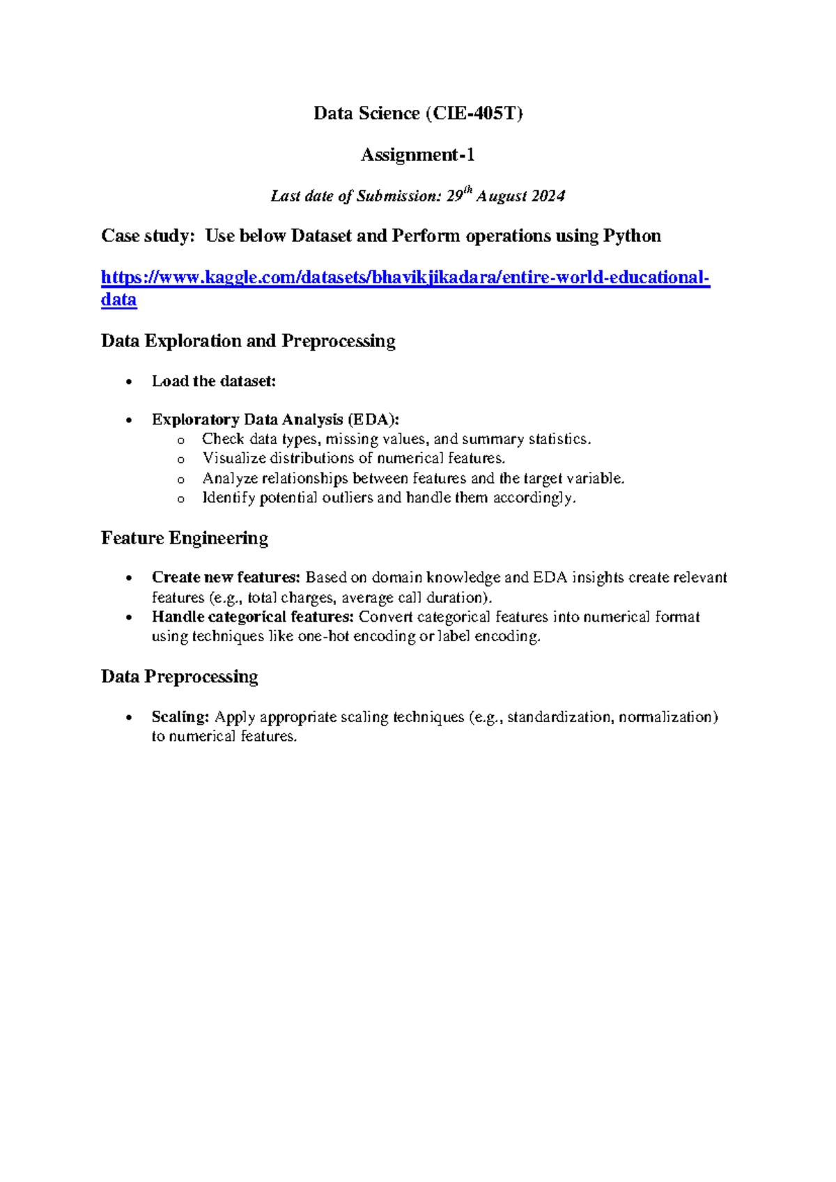 Data Science Assignment 1 Data Science Cie 405t Assignment Last