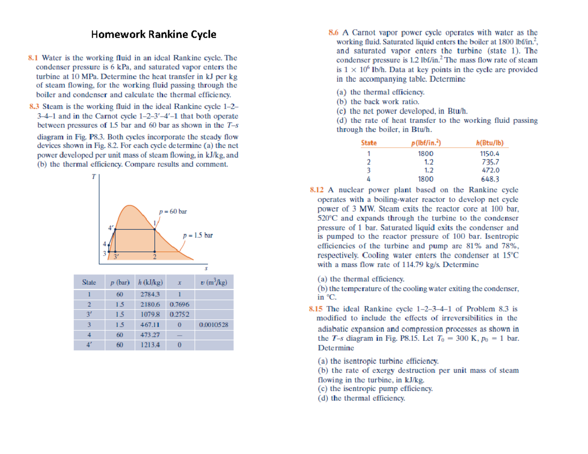 1 Homework Rankine Cycle - Circuitos y Motores - Studocu