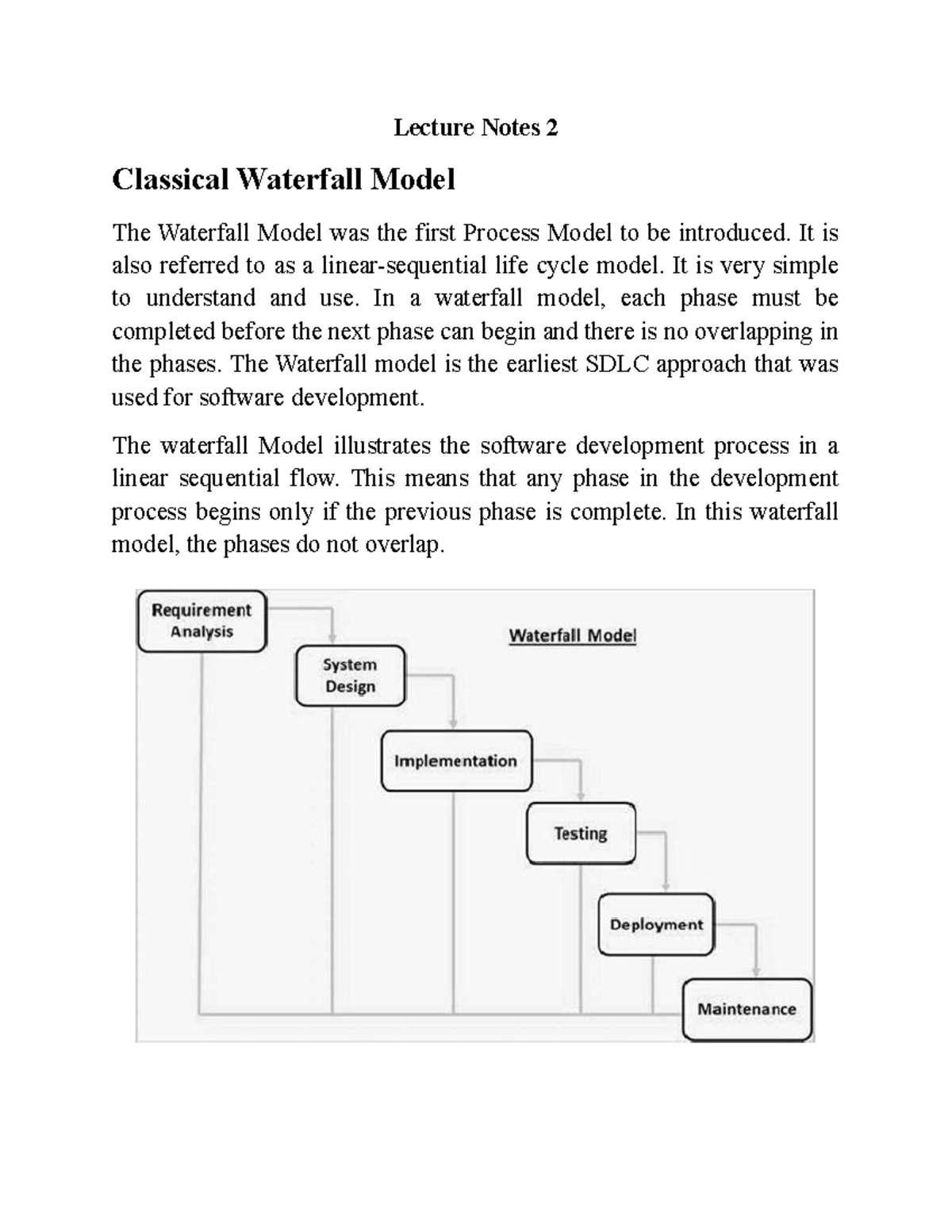 4 - notes of unit 1 - Lecture Notes 2 Classical Waterfall Model The ...