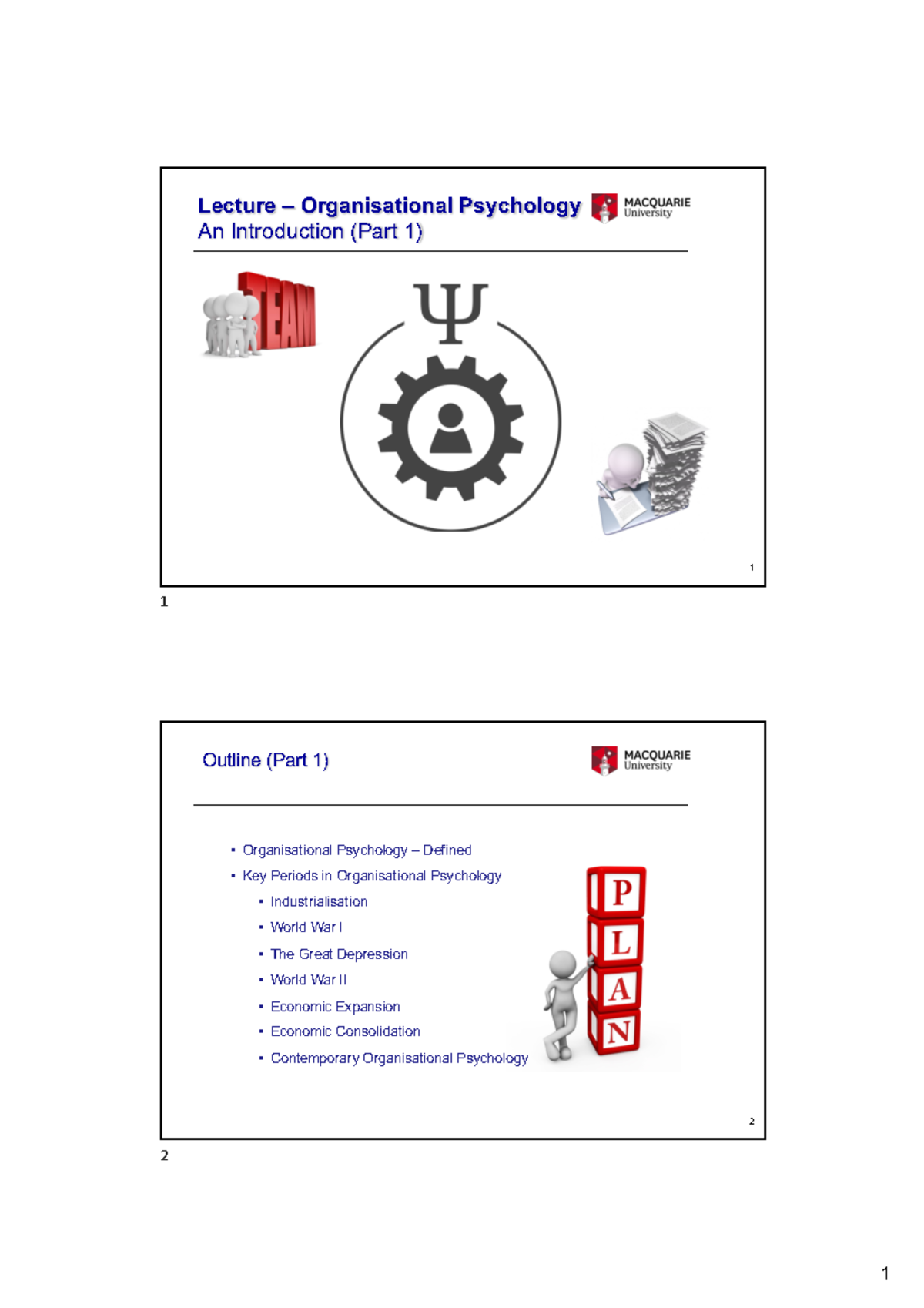 Org Psych Slides Part 1 - 1 Lecture –Organisational Psychology An ...