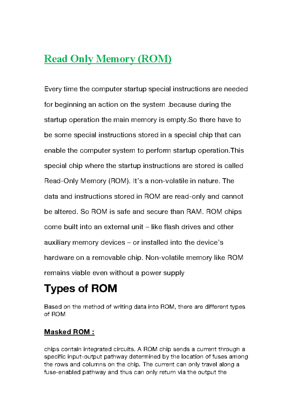Read Only Memory Readonlymemoryrom Every Time The Computer Startup Special Instructions Are