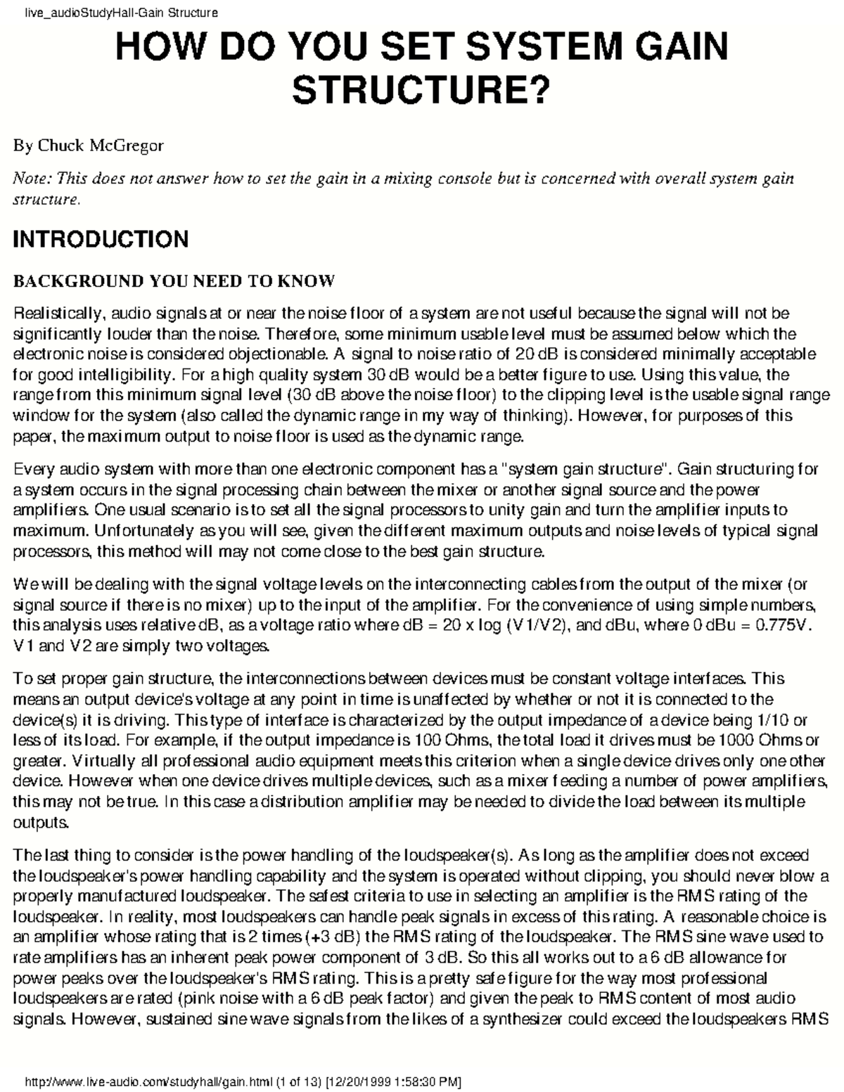 Gain structure - HOW DO YOU SET SYSTEM GAIN STRUCTURE? By Chuck ...
