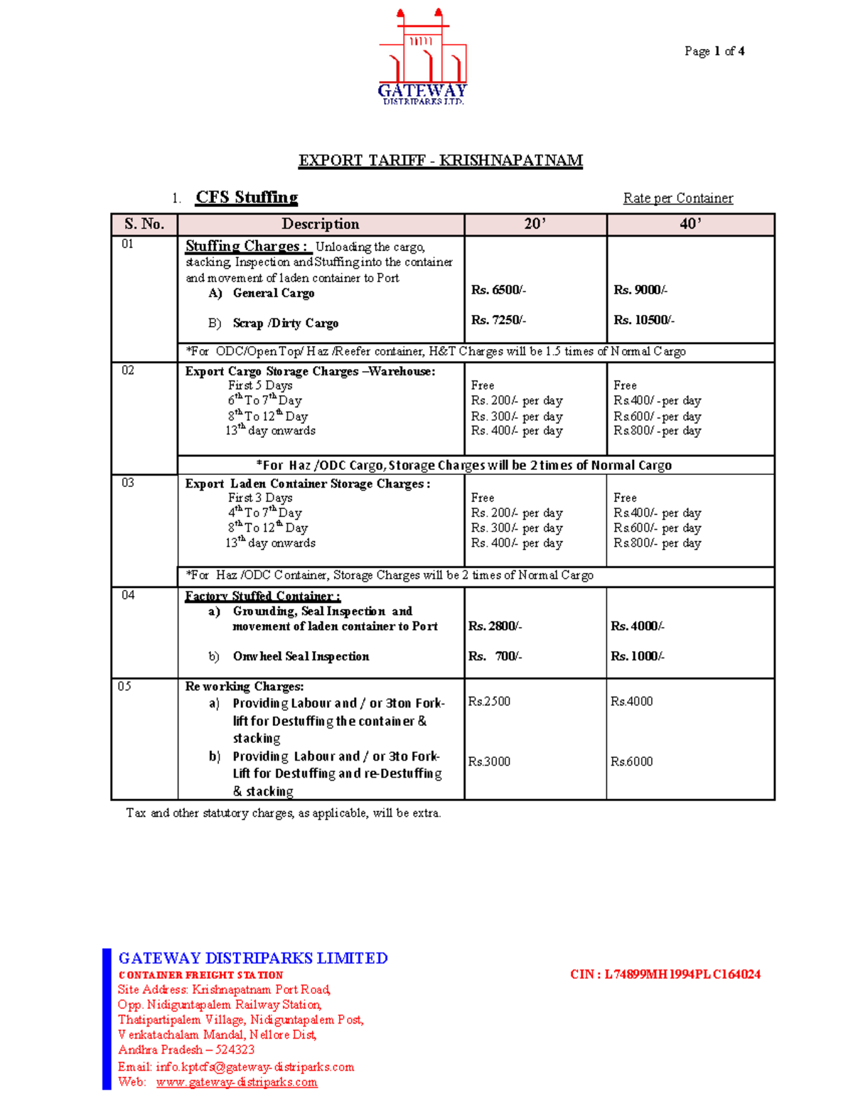 Kpgdl -Tariff - law gat test prerration - GATEWAY DISTRIPARKS LIMITED ...