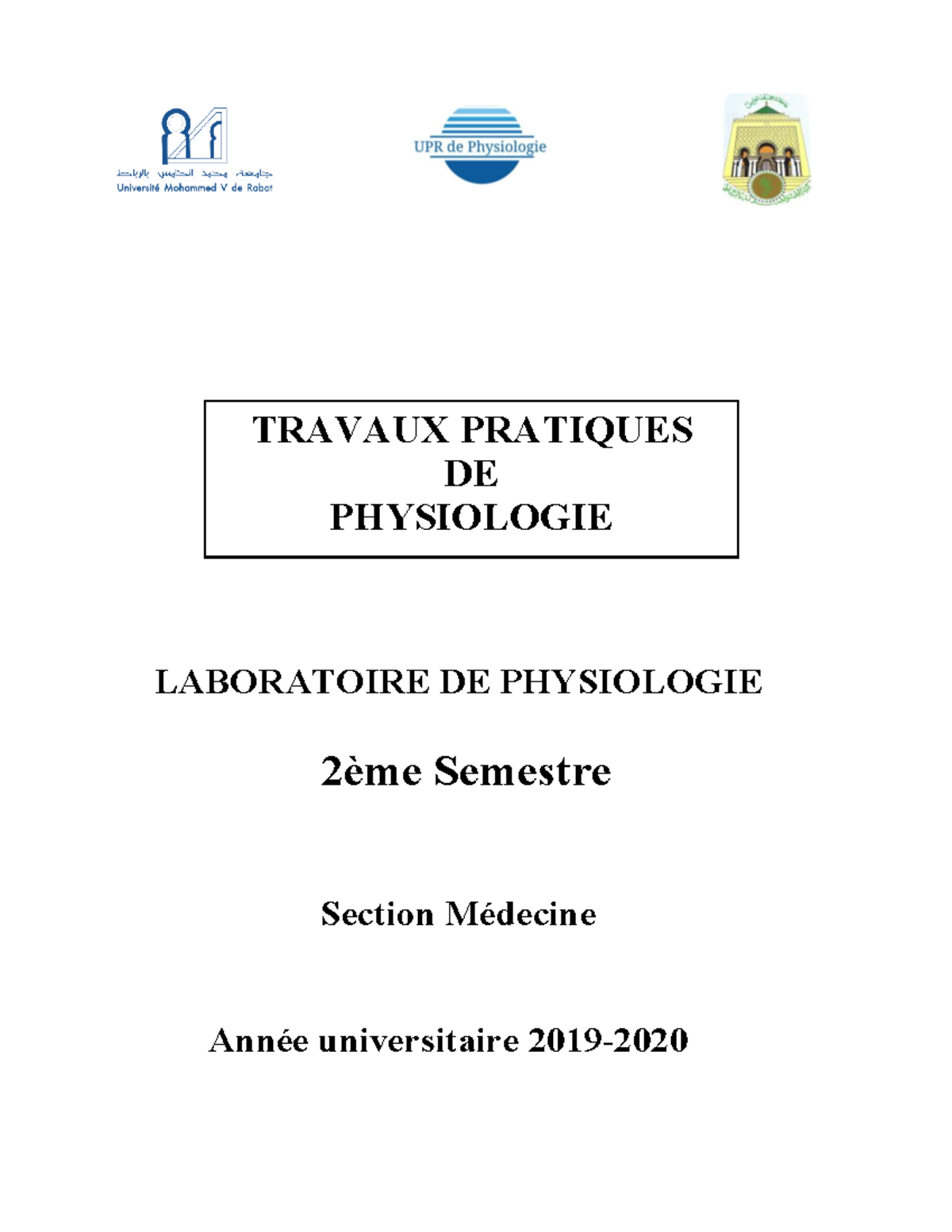 Polycope TP Physiologie 2ème semestre - Médecine - LABORATOIRE DE PHYSIOLOGIE 2ème Semestre ...